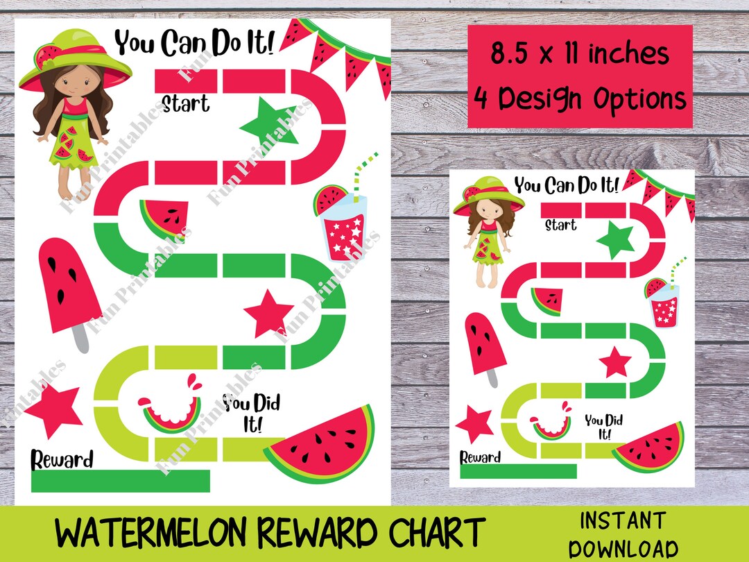 Watermelon Girl Reward Chart Printable Kids Behavior Chart - Etsy