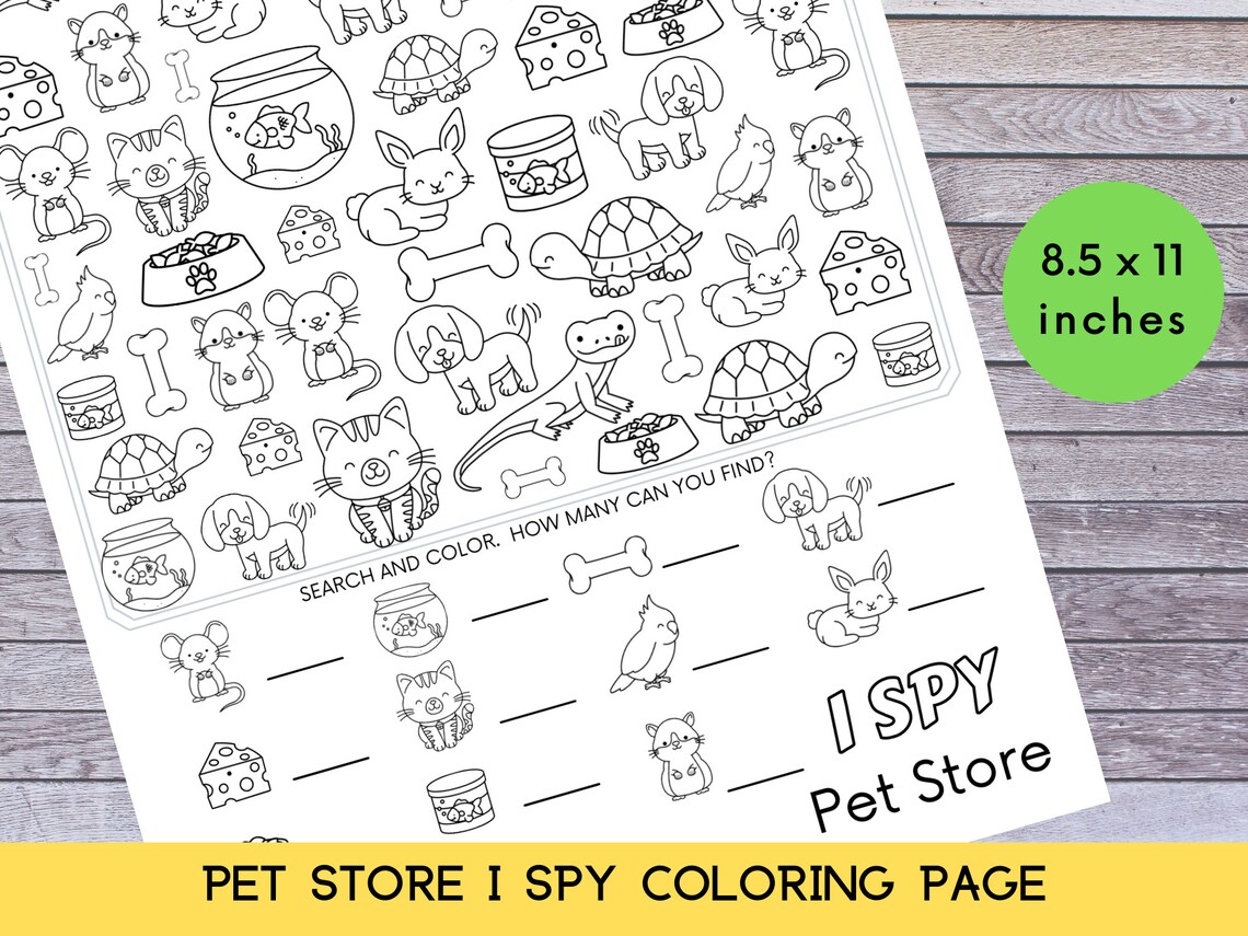 I Spy Pet Store Coloring Page, Seek and Find Colouring Page, I Spy ...