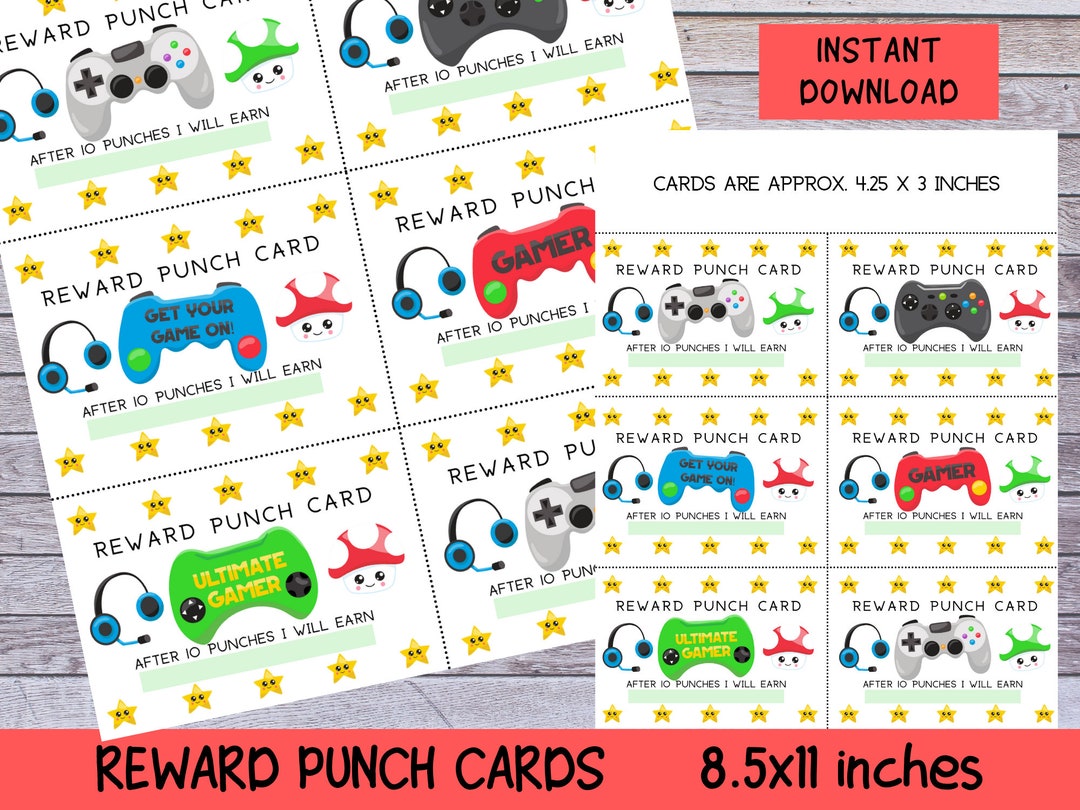 Video Game Reward Punch Card Printable, Kids Reward System, Behavior ...