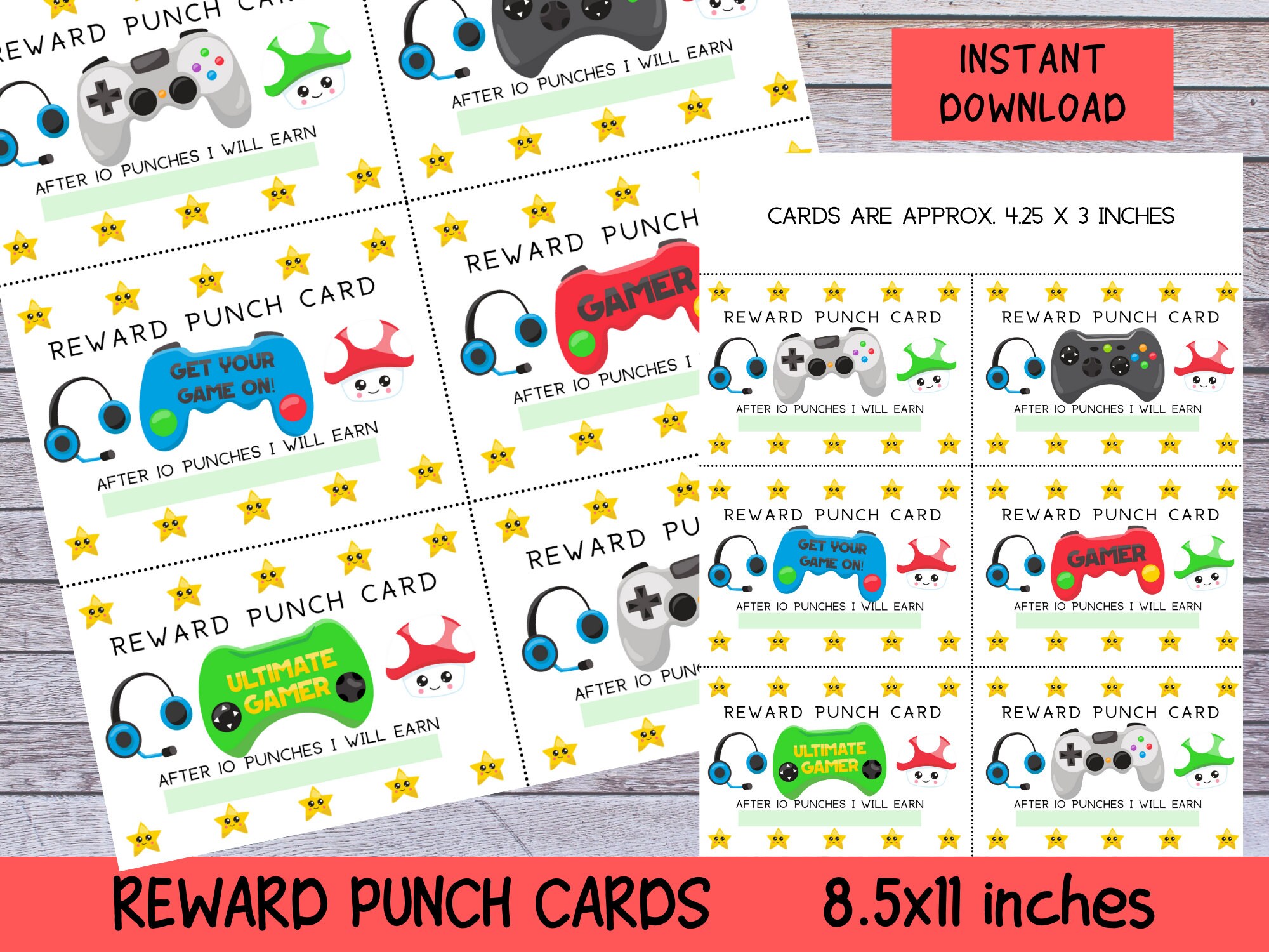 Video Game Reward Punch Card Printable, Kids Reward System, Behavior ...