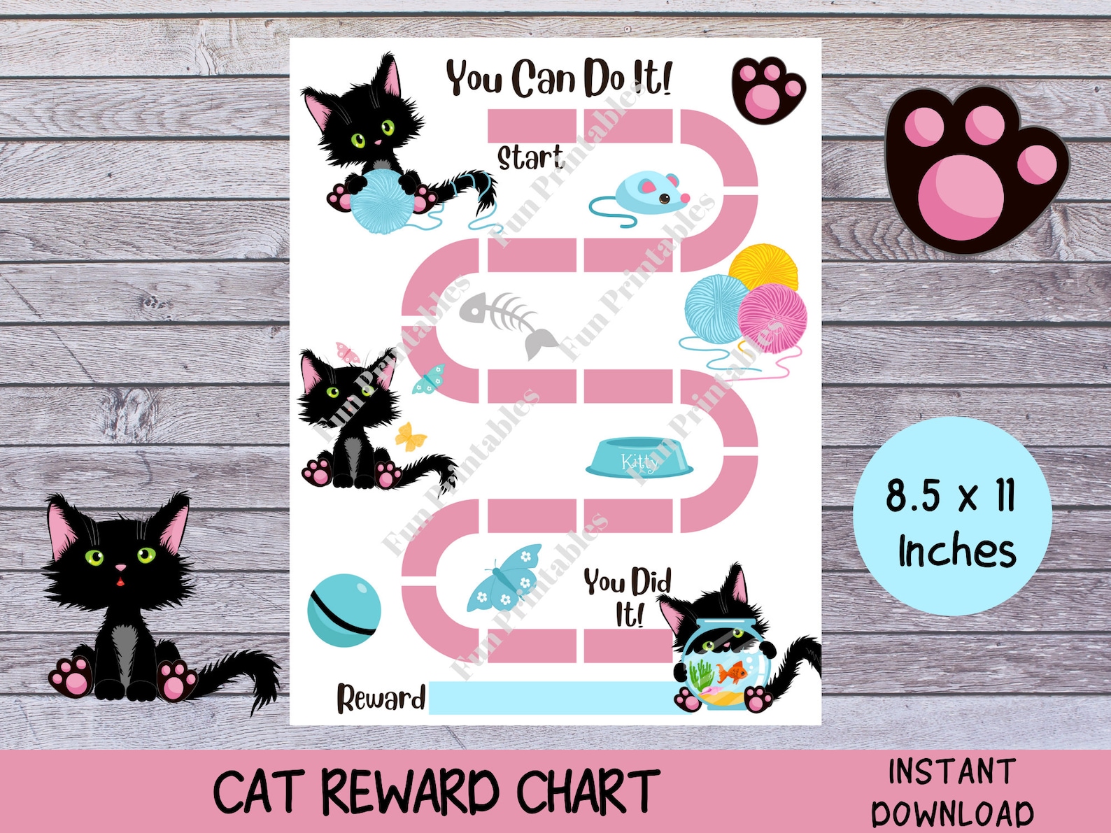 Reward Chart Printable With Cats, Kids Behavior Chart, Reward Chart for ...