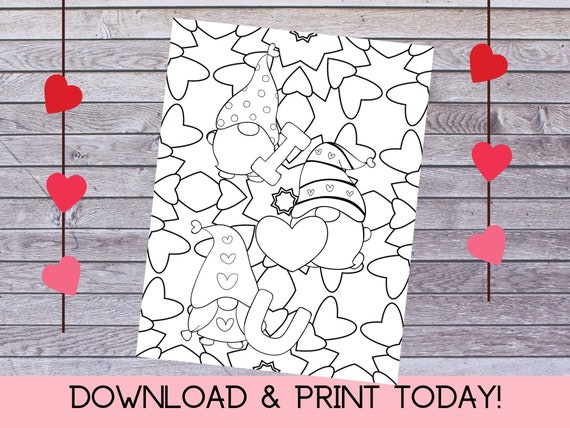 Gnome Coloring Page Printable Gnome I Love You Printable | Etsy