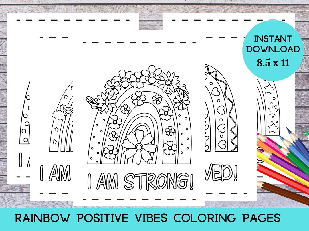 Rainbow Positive Vibes Coloring Pages for Adults and Kids - Etsy