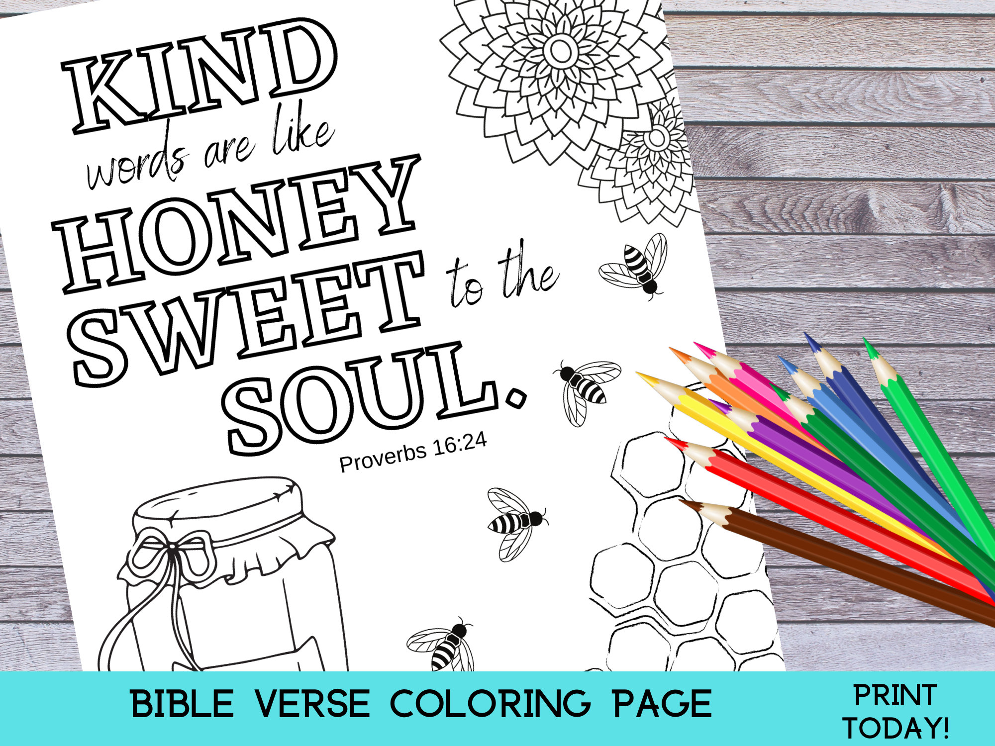 Bible Verse Coloring Page, Proverbs 16:24, Printable Scripture Coloring ...