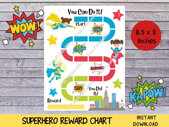 Super Hero Reward Chart Printable Kids Behavior Chart Reward | Etsy