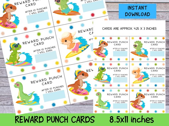 Dinosaur Reward Punch Card Printable Kids Reward System | Etsy