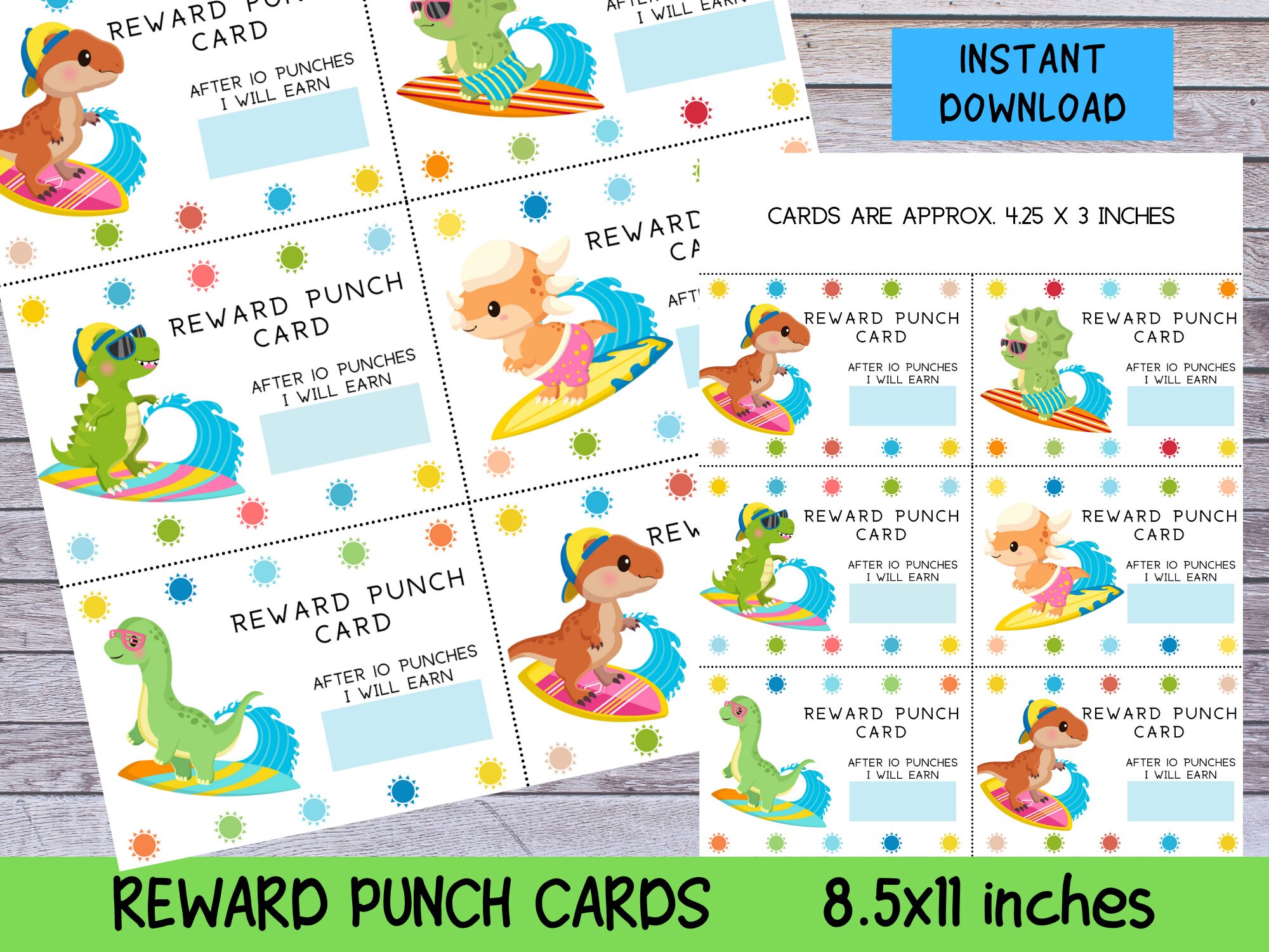 Dinosaur Reward Punch Card Printable Kids Reward System | Etsy