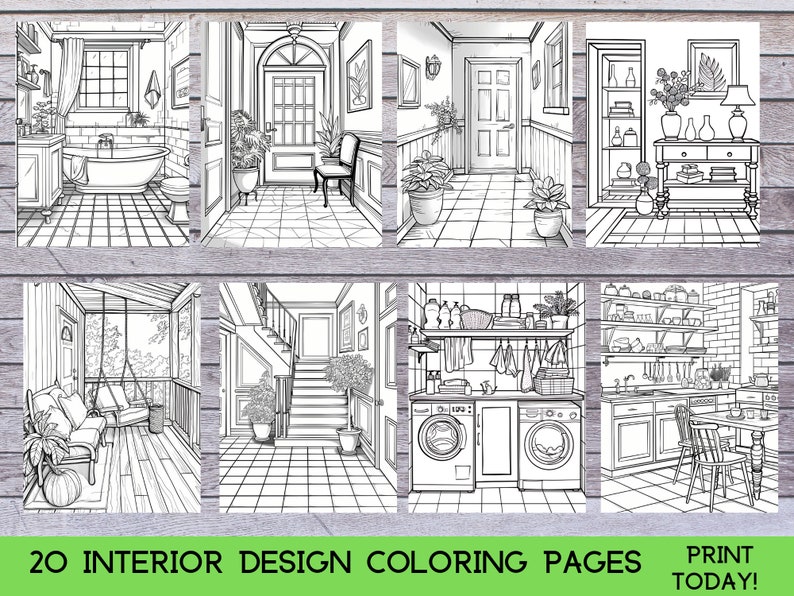 20 Cozy Interior Design Coloring Pages, Relaxing Coloring Book for ...