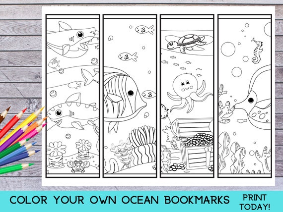 Printable Ocean Bookmarks to Color Sea Life Coloring | Etsy
