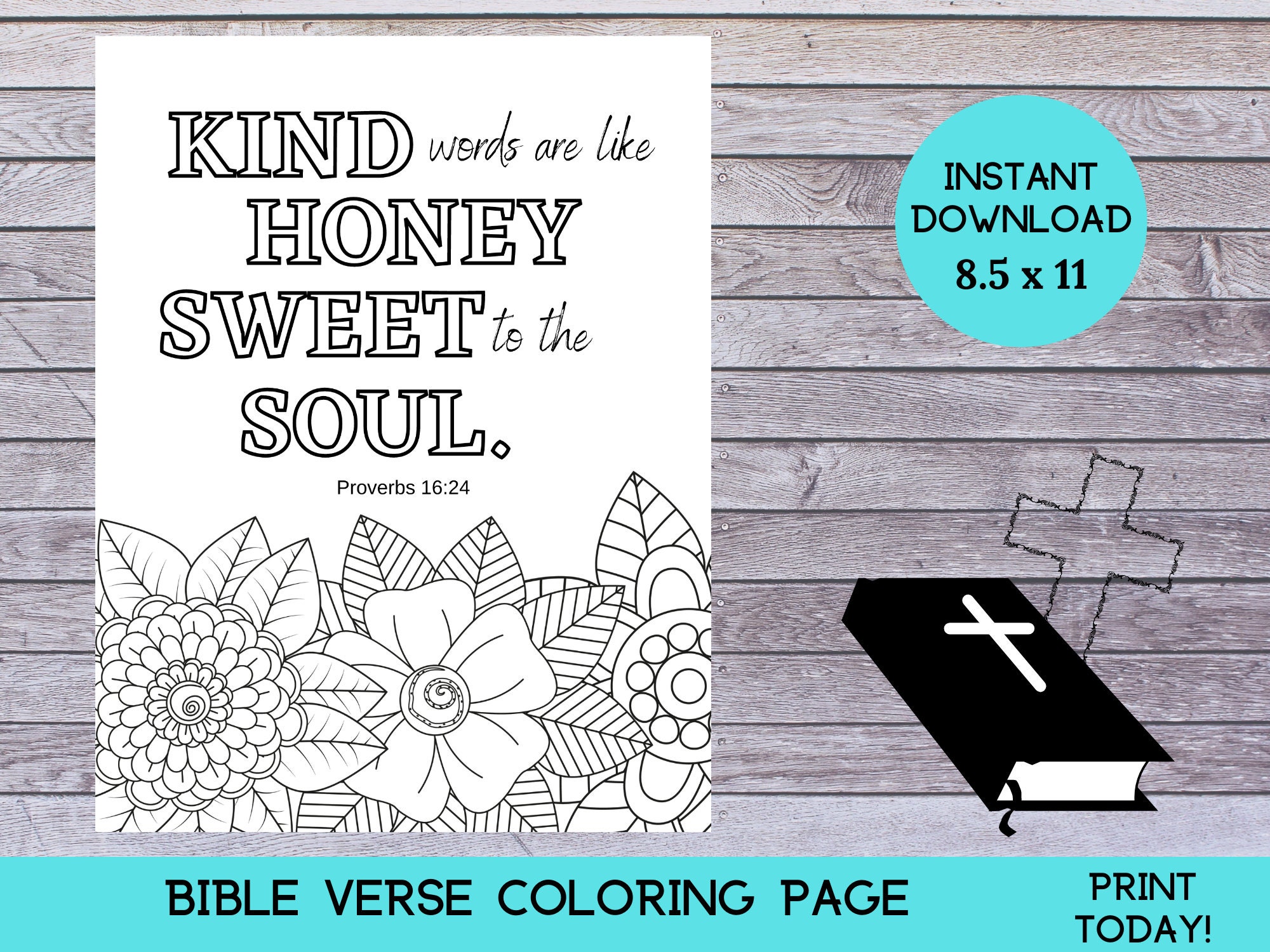 Bible Verse Coloring Page, Proverbs 16:24, Printable Scripture Coloring ...
