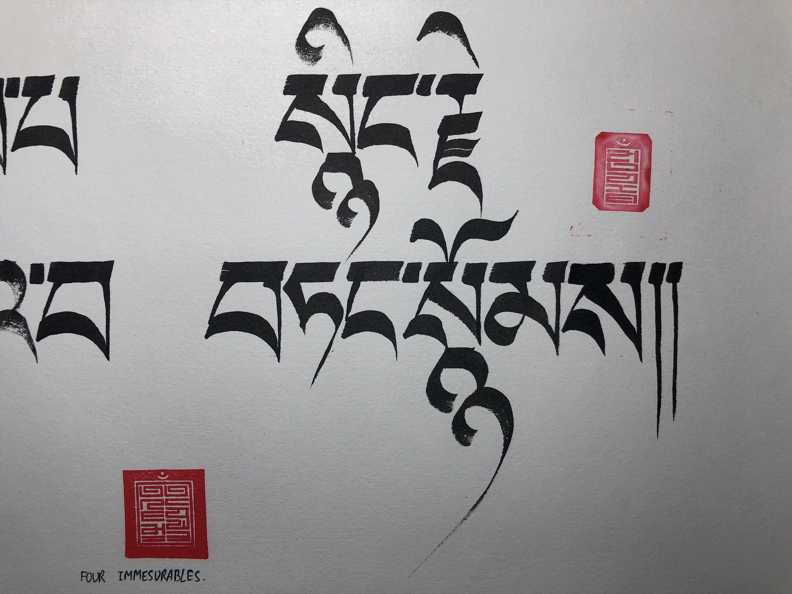 38x27 Cm Hand Written Four Immeasurables of Buddhism. Tibetan ...