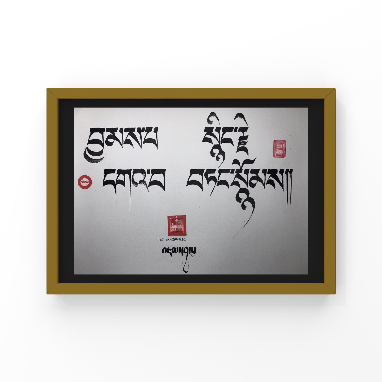 38x27 Cm Hand Written Four Immeasurables of Buddhism. Tibetan ...