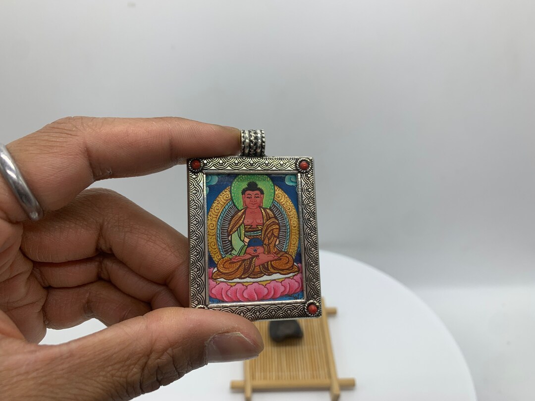 Amitabha Buddha Thangka Pendant. Hand Painted Mini Thangka. Primodial ...