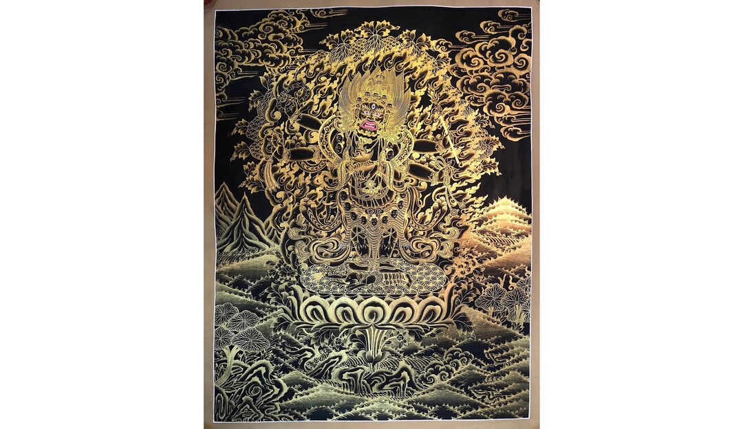 Hand Painted White Mahakala Thangka, Dharma Protector, 24k Gold, 55x70 ...