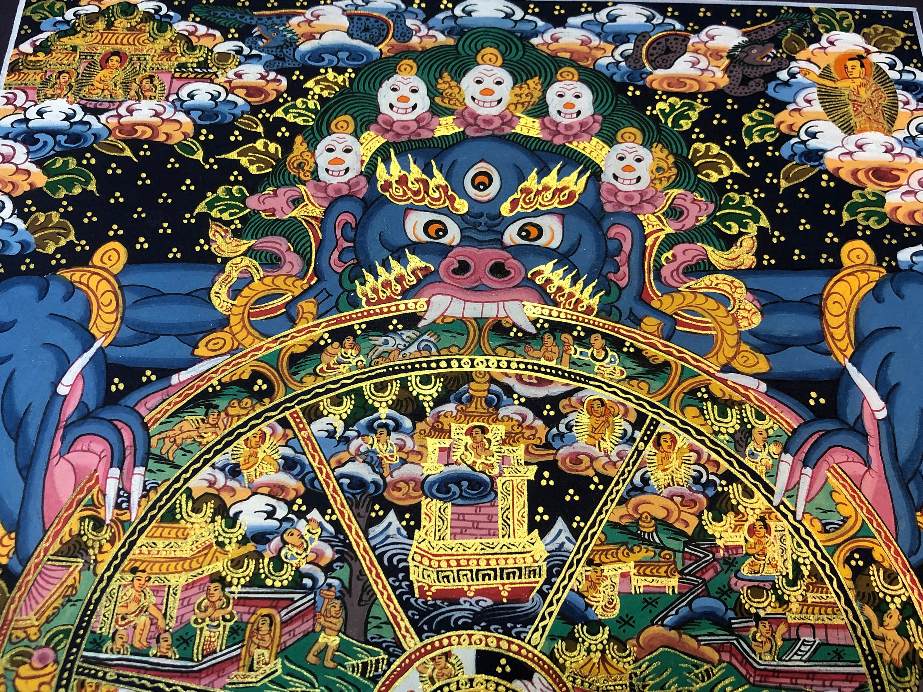 38x30 Cm Wheel of Life Thangka. Wheel of Existence, Samsara and Nirvana ...