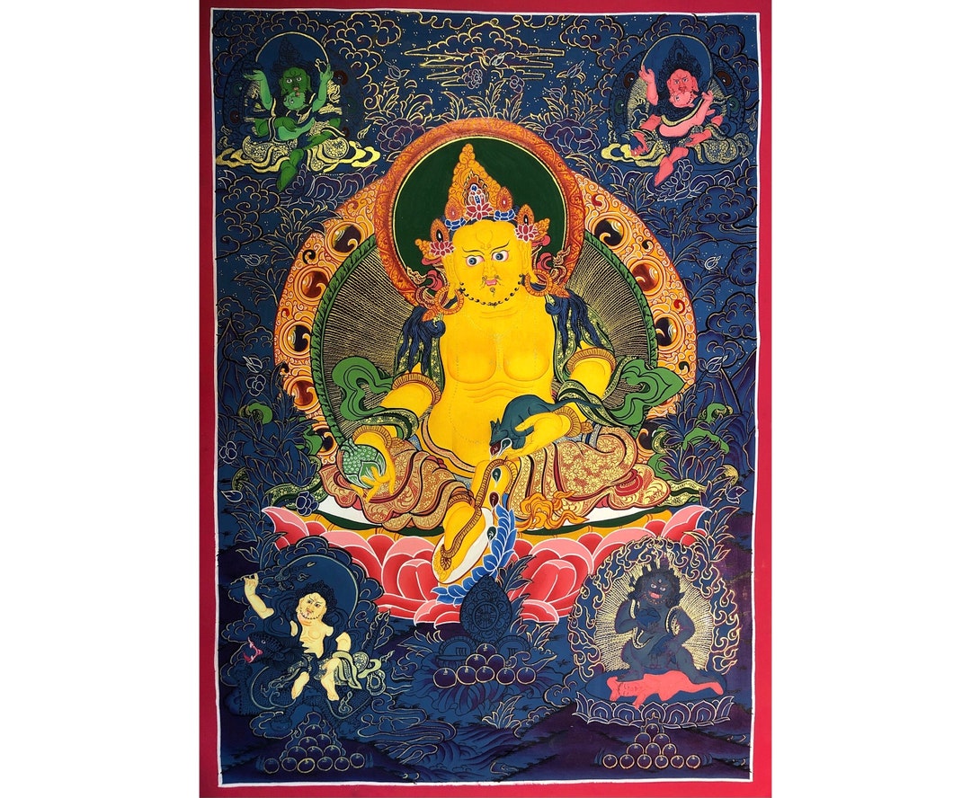 Five Dzambhala Set Thangka. Tibetan Thangka Painting. 69x49 Cm. Blue ...