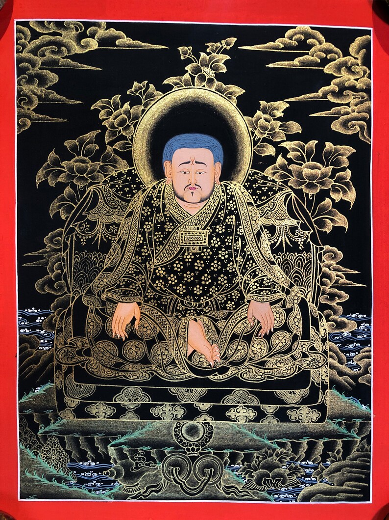 37x28 Cm Marpa Lotsawa Thangka Painting. Hand Painted. Black and Gold ...