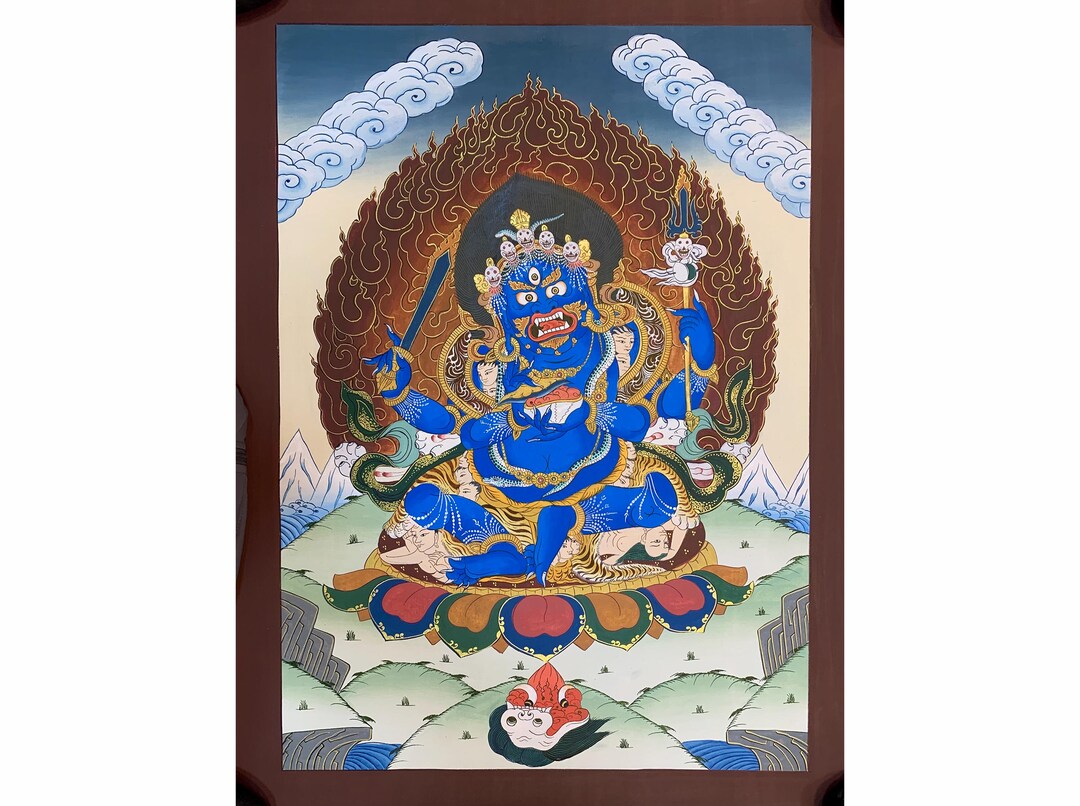 Colorful Four Armed Mahakala Thangka. Dharmapala. Hand Painted Four ...