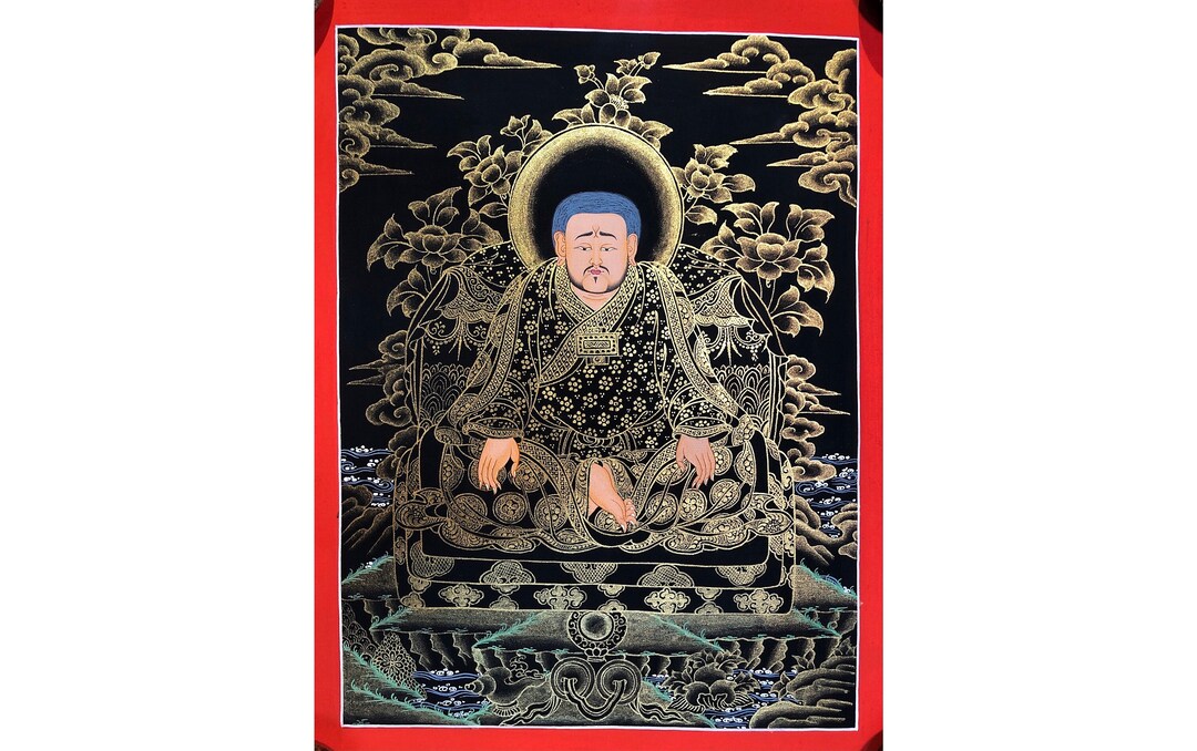 37x28 Cm Marpa Lotsawa Thangka Painting. Hand Painted. Black and Gold ...