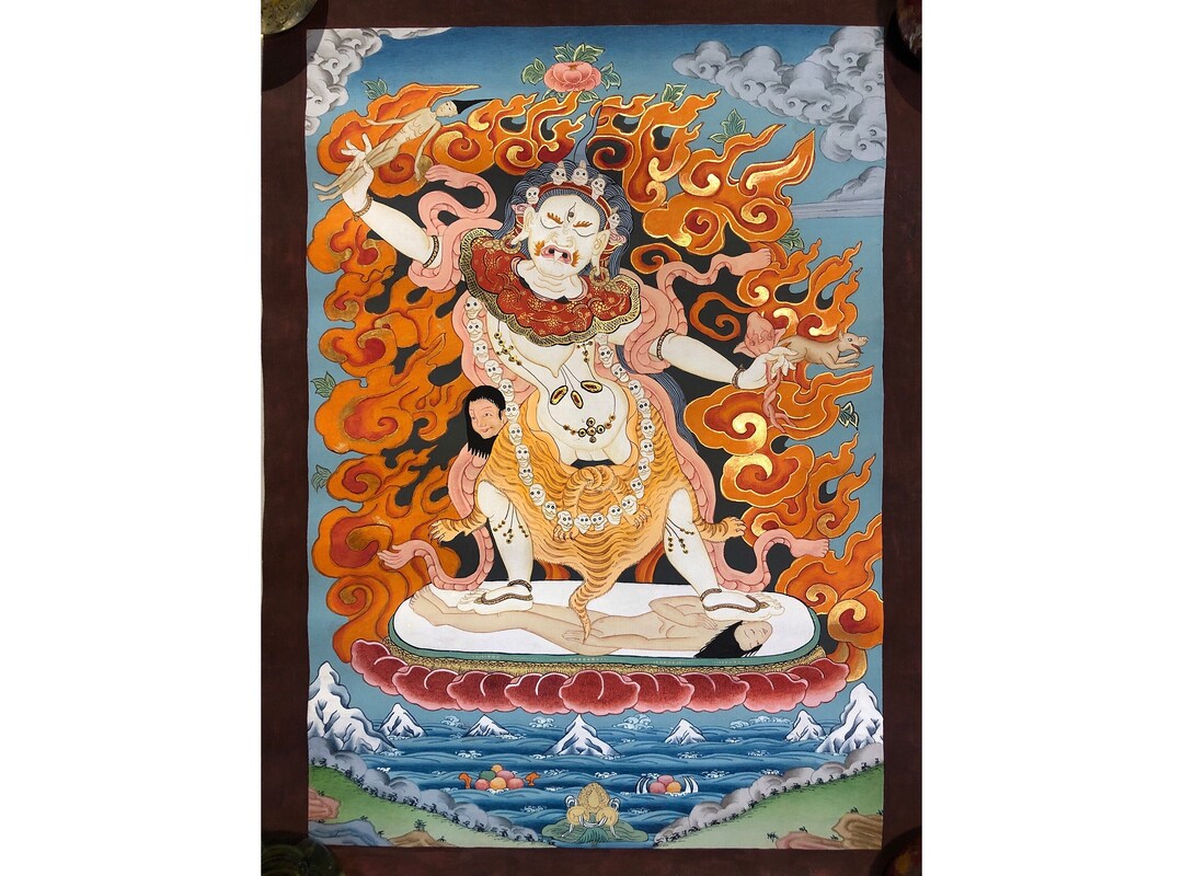 38x28 Cm, Original White Ekajati Thangka Painting. Hand Painted ...