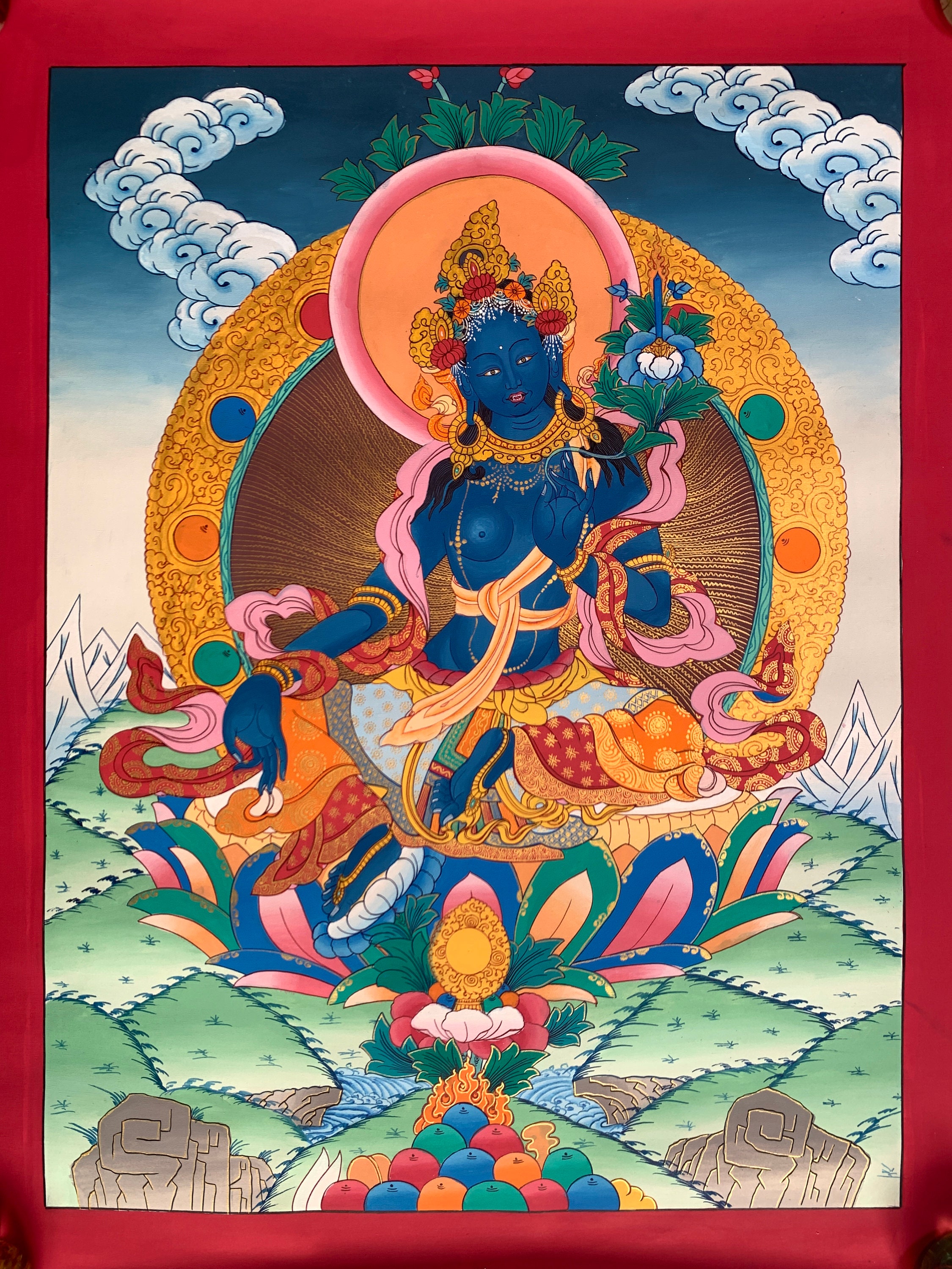 Rare Colorful Black Tara Thangka Painting. Hand Painted Tibetan Style ...