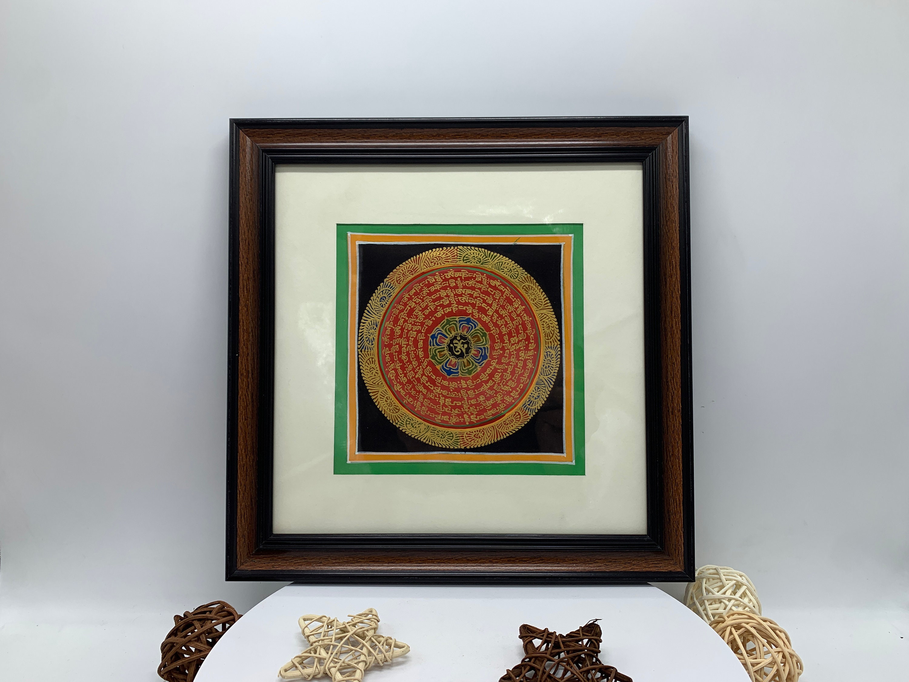 Original Red Om Mantra Mandala. Tibetan Calligraphy. Uchen Script ...