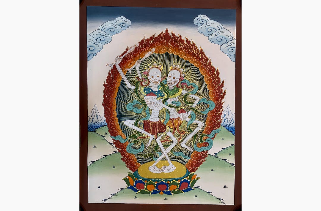 Hand Painted Chitipati Thangka Painting. Owner of Charnel Ground ...