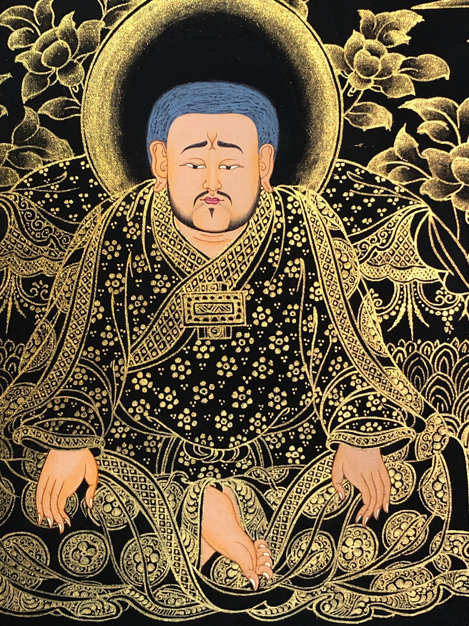 37x28 Cm Marpa Lotsawa Thangka Painting. Hand Painted. Black and Gold ...