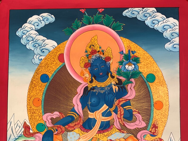Rare Colorful Black Tara Thangka Painting. Hand Painted Tibetan Style ...