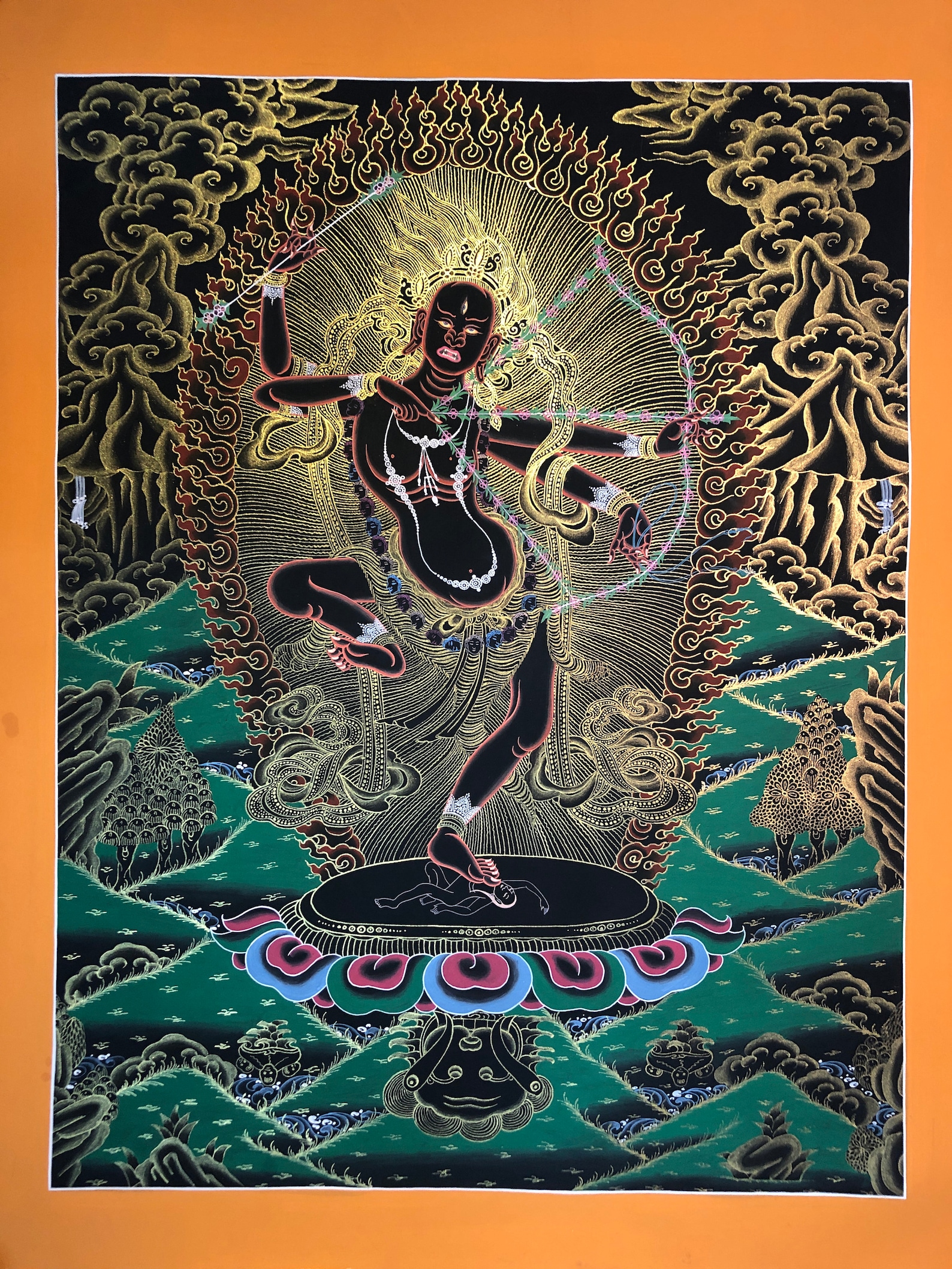 Black and Gold Fine Quality Kurukulle Thangka Painting. Tibetan Thangka ...