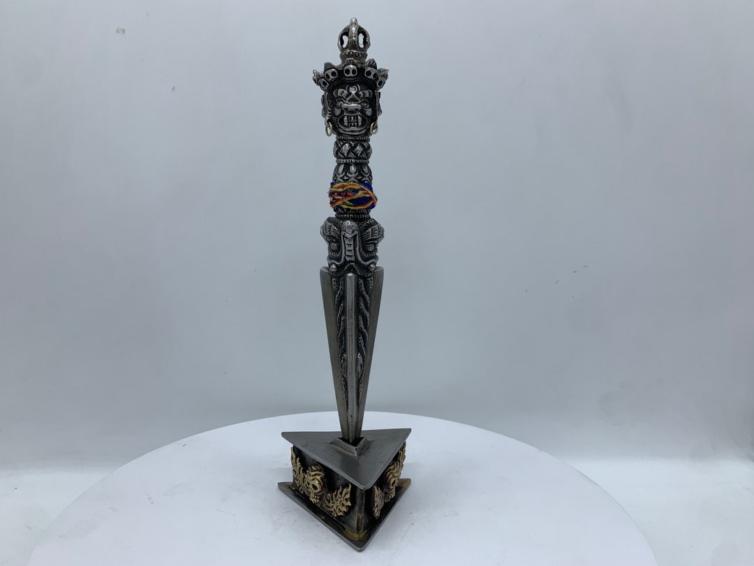23cm Tall Three Faced Iron Dorje Phurba With Stand. Consecrated Tibetan ...