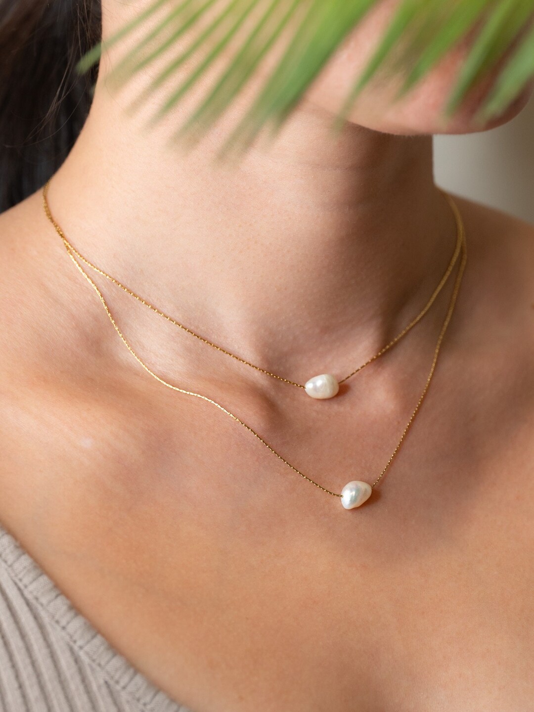 Pearl Necklace Double Layer Double Layered Necklace Pearl Etsy