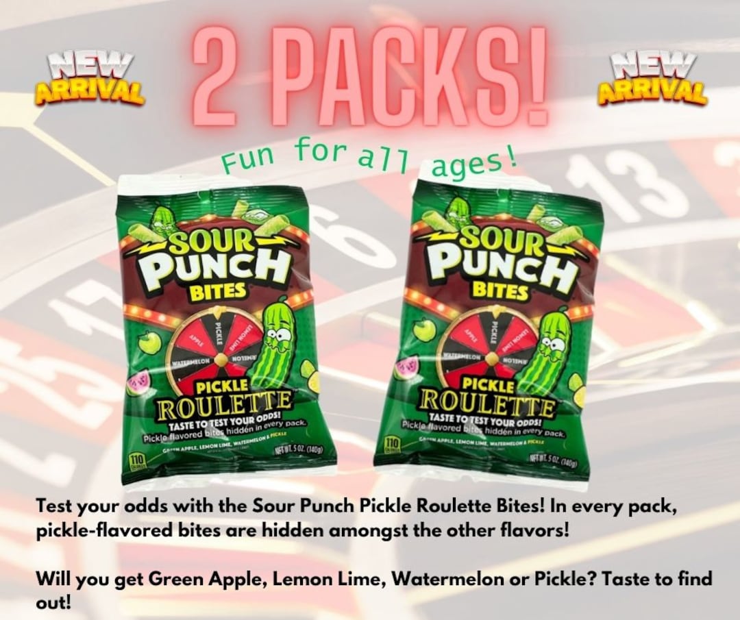 TWO PACKS NEW 2 Packs of Sour Punch Bites Pickle Roulette Candy Sour ...