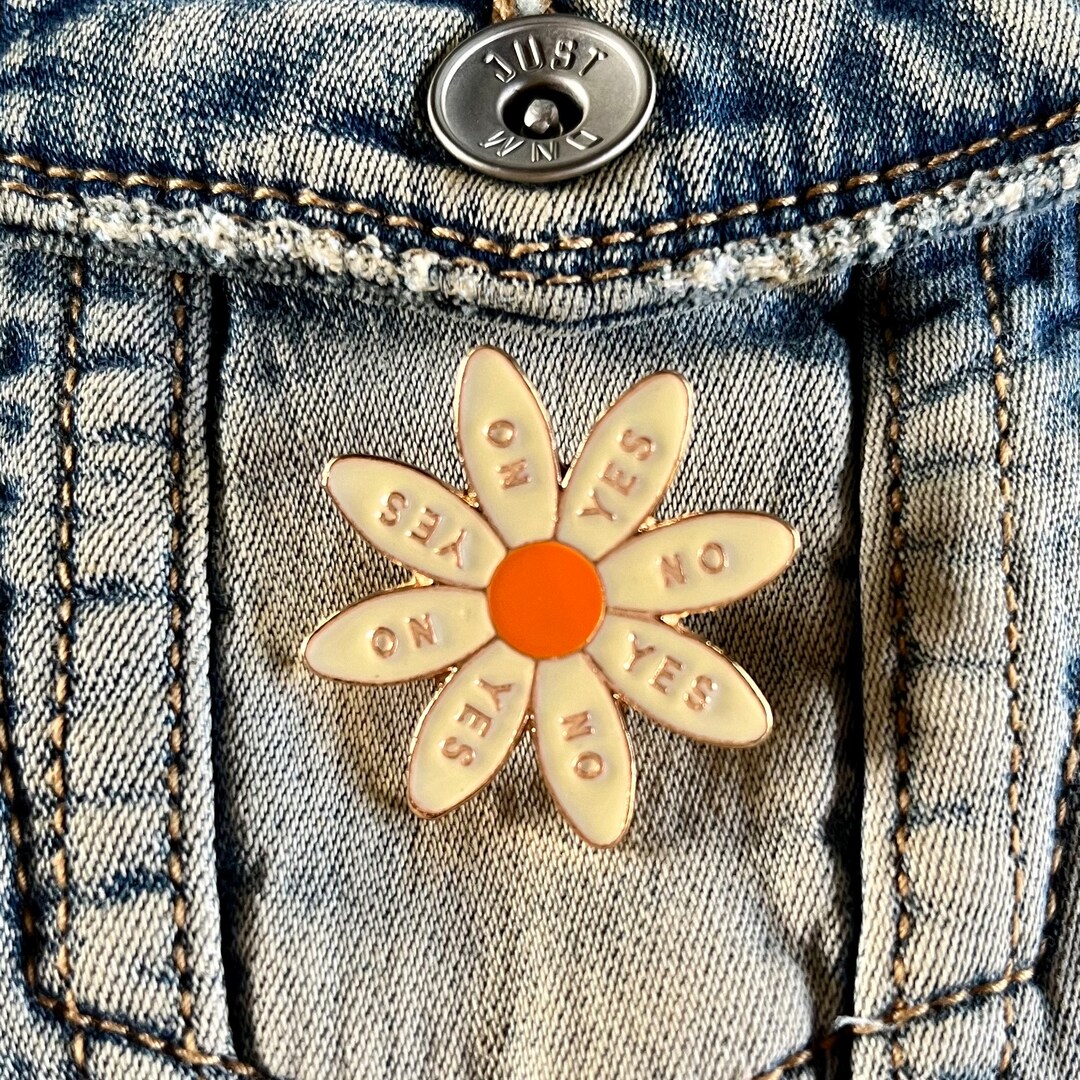 Yes No Love Me Flower Enamel Pin, Badge, Lapel, Denim Jacket, Hat, Bag ...