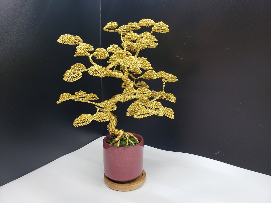 Gold Wire Bonsai Tree in Red Ceramic Pot - Etsy