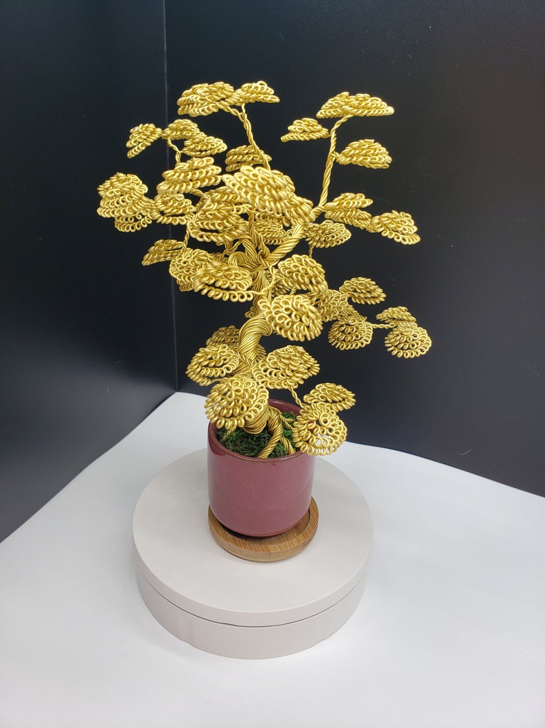 Gold Wire Bonsai Tree in Red Ceramic Pot - Etsy