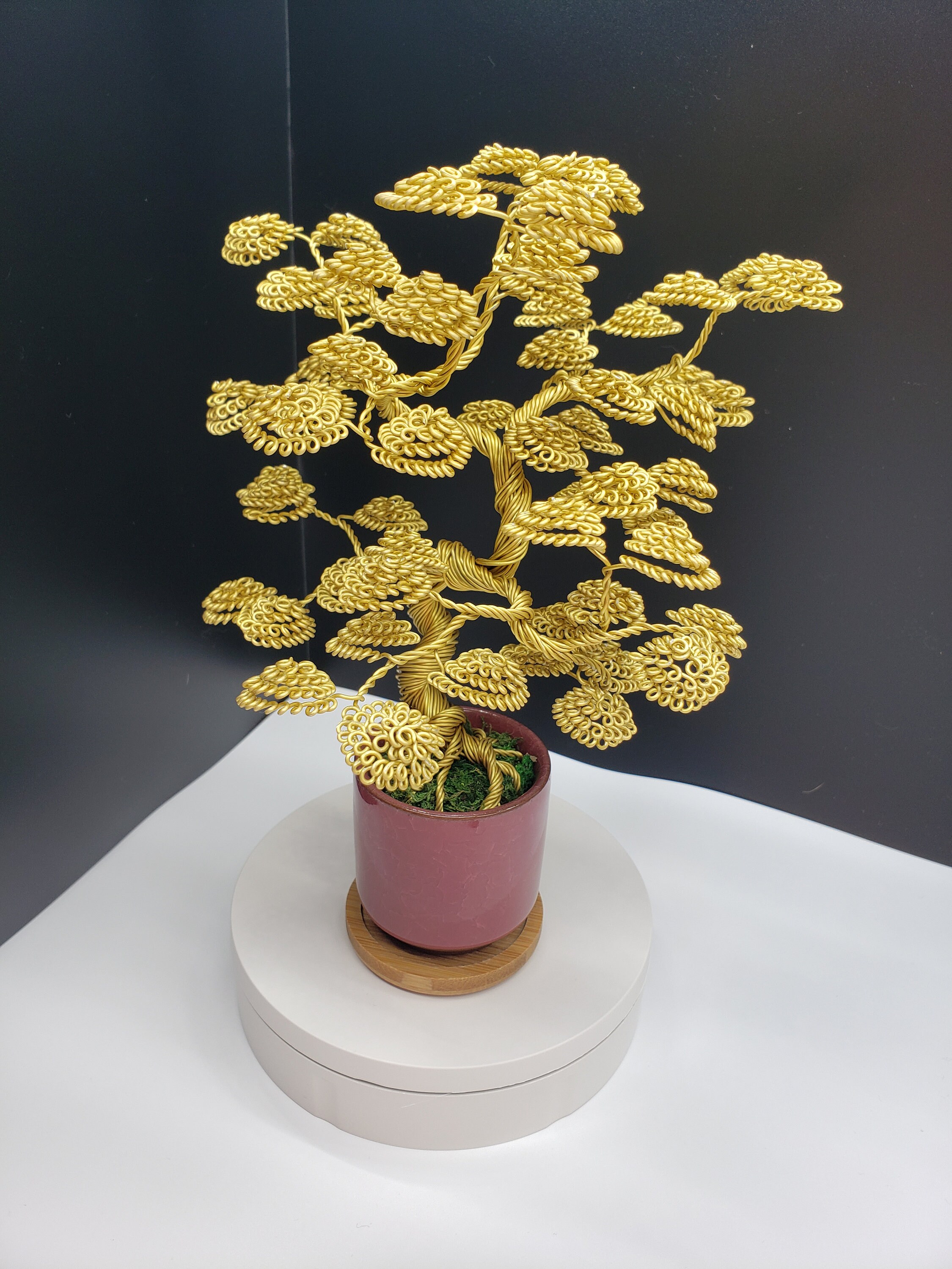Gold Wire Bonsai Tree in Red Ceramic Pot - Etsy