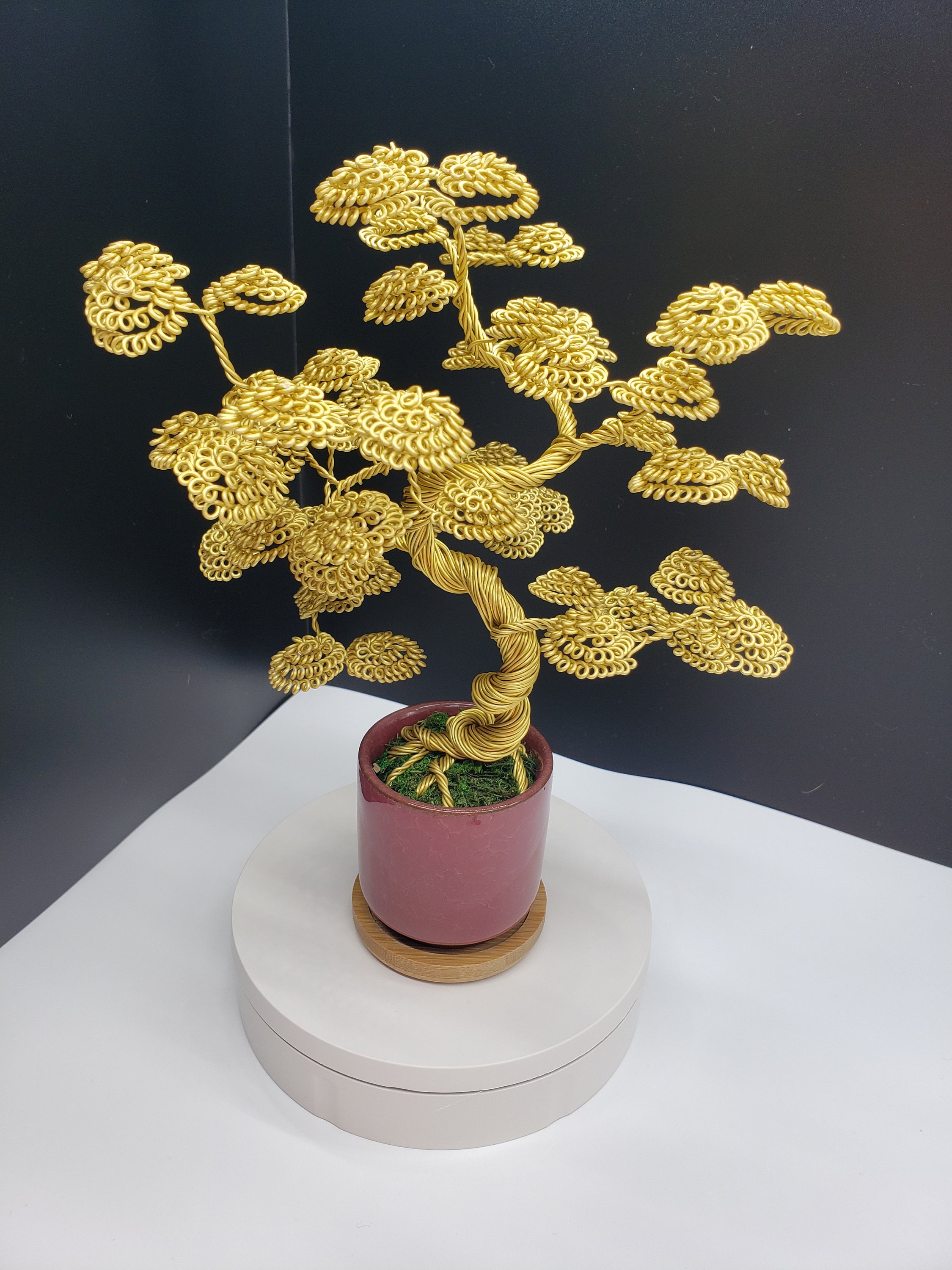 Gold Wire Bonsai Tree in Red Ceramic Pot - Etsy