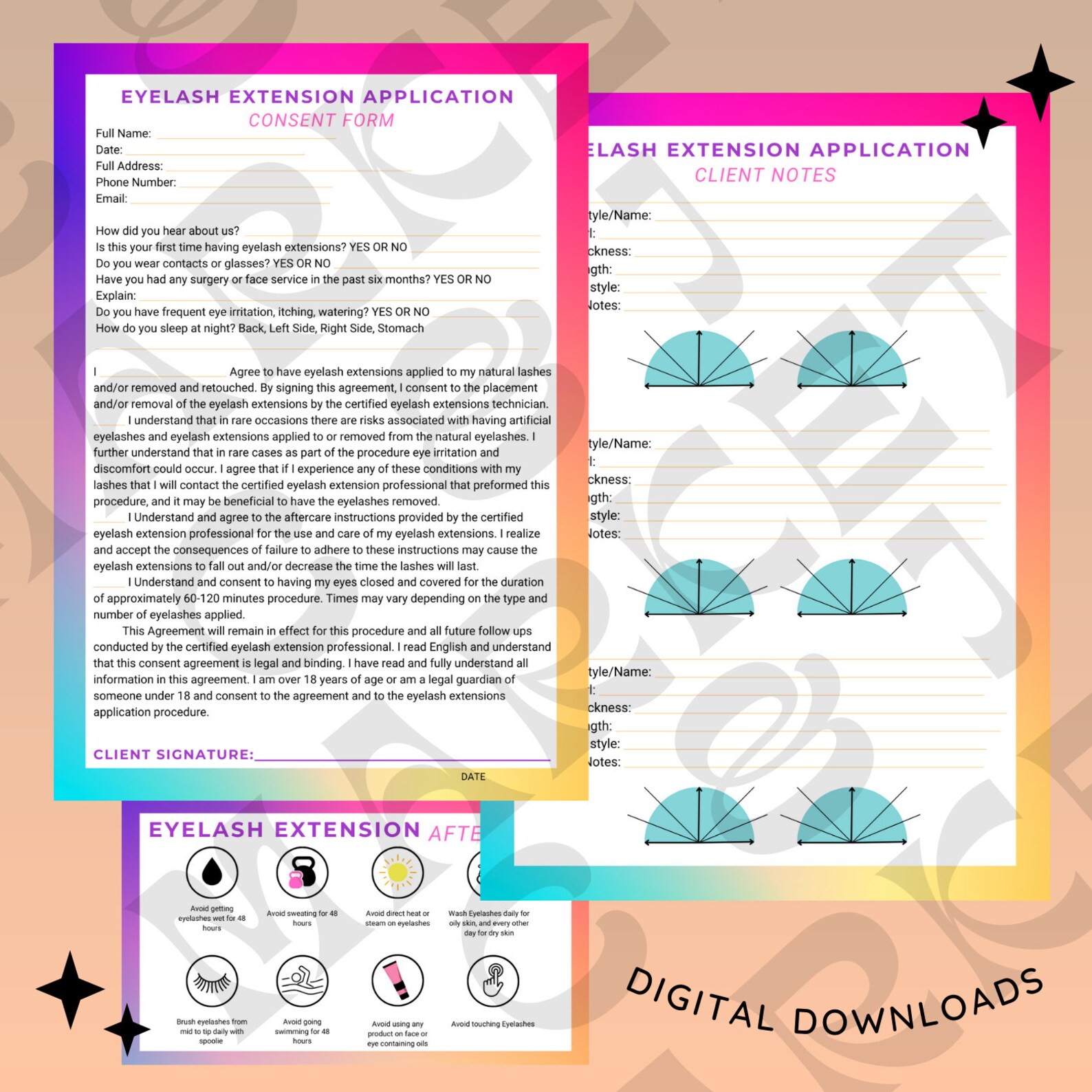 Eyelash Extension Forms, Client Consent Form, Client Notes Form ...