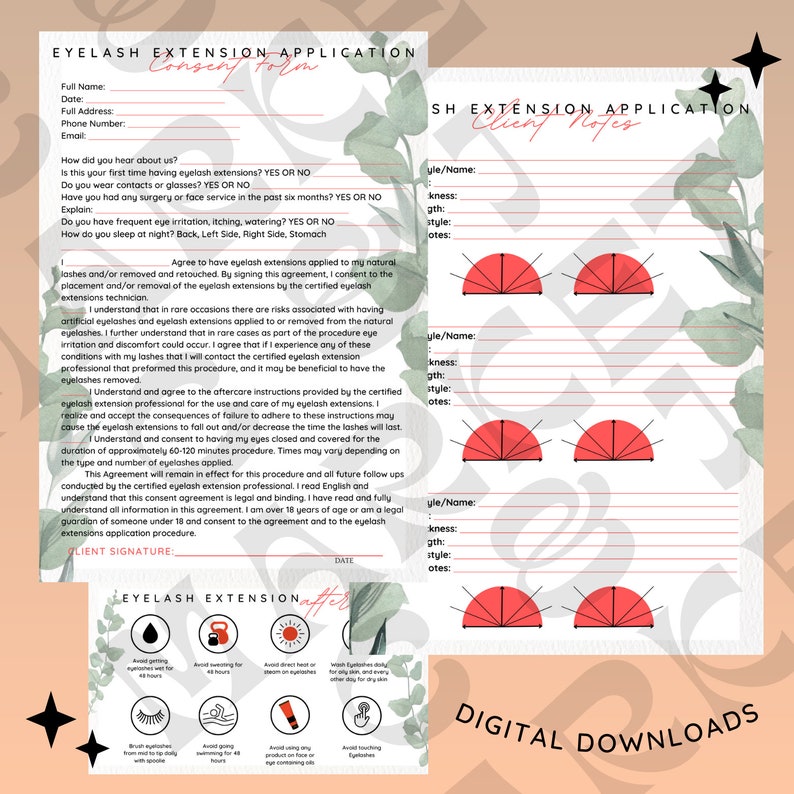 Eyelash Extension Forms, Client Consent Form, Client Notes Form ...