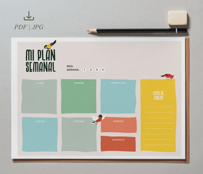 Planificador semanal descargable, imprimible, plan semanal para ...