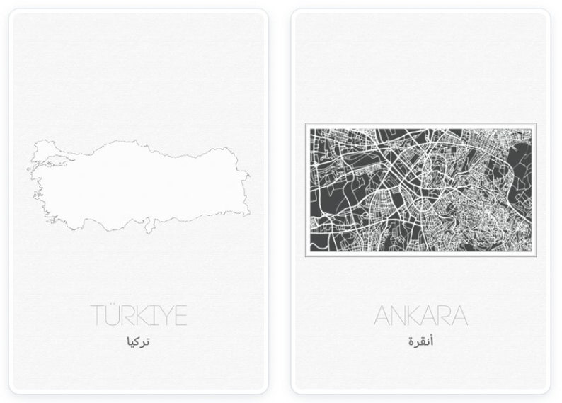 Map of Turkiye and Ankara Printable Wall Art, Bundle of 2 Country City ...