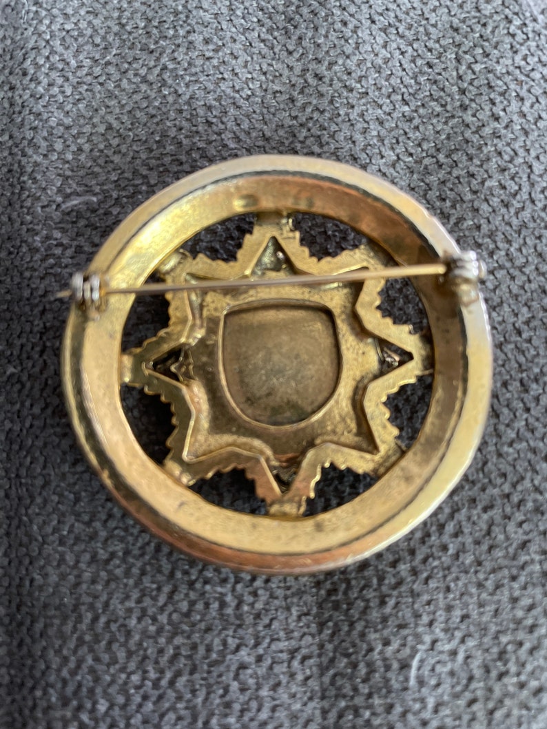 Large Vintage Brass Heraldic Star Brooch,knight in Coat of Armor on ...