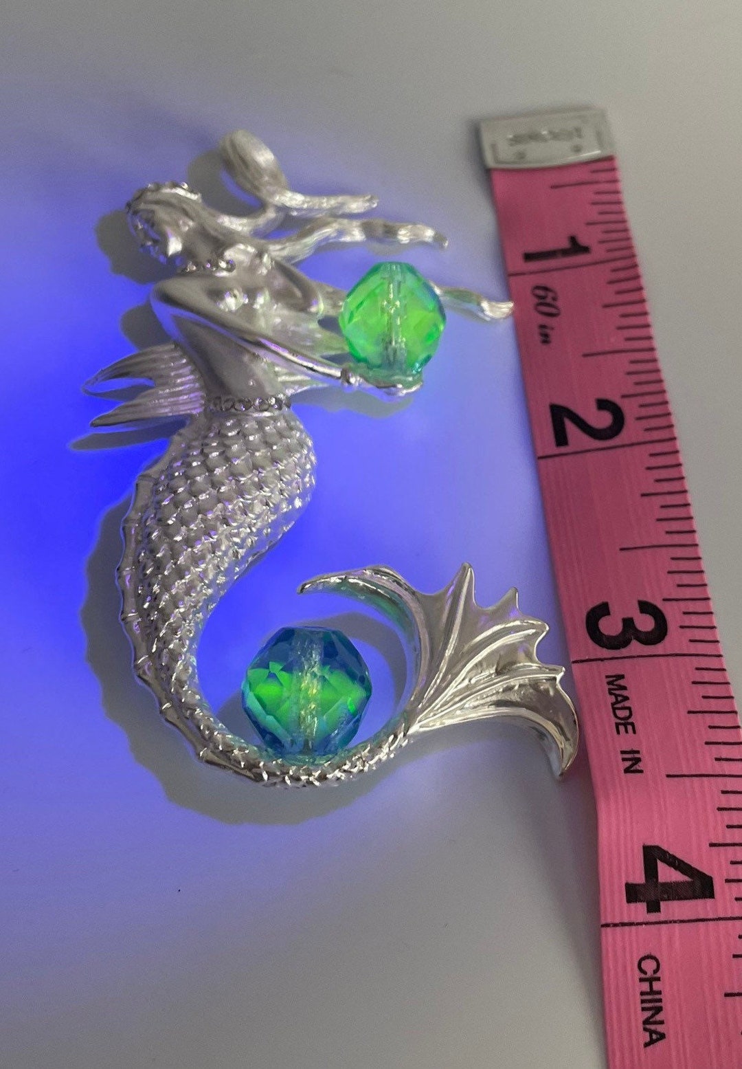 Large Silver Tone Mermaid Pendant With Uranium Czech Republic Beads. - Etsy