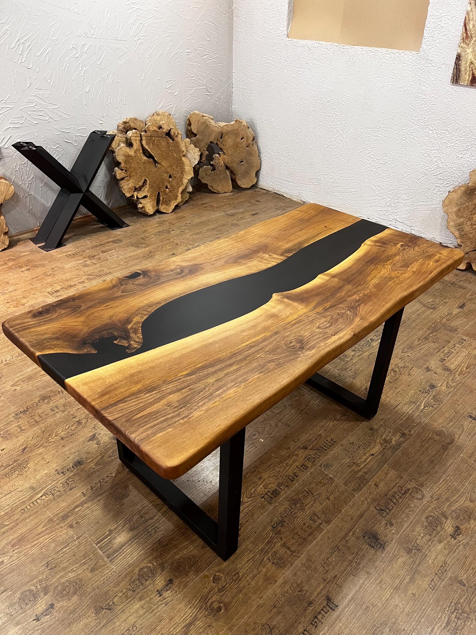 Custom Black Epoxy River Table Walnut Live Edge Dining Table - Etsy