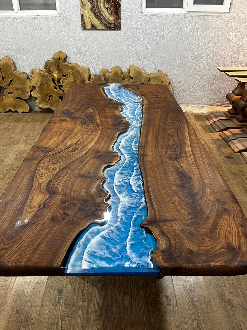 Custom Ocean Resin River Table Live Edge Wood, Decorative Design - Etsy
