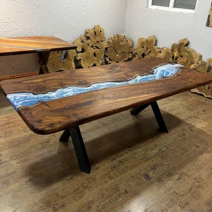 Custom Ocean Resin River Table Live Edge Wood, Decorative Design - Etsy