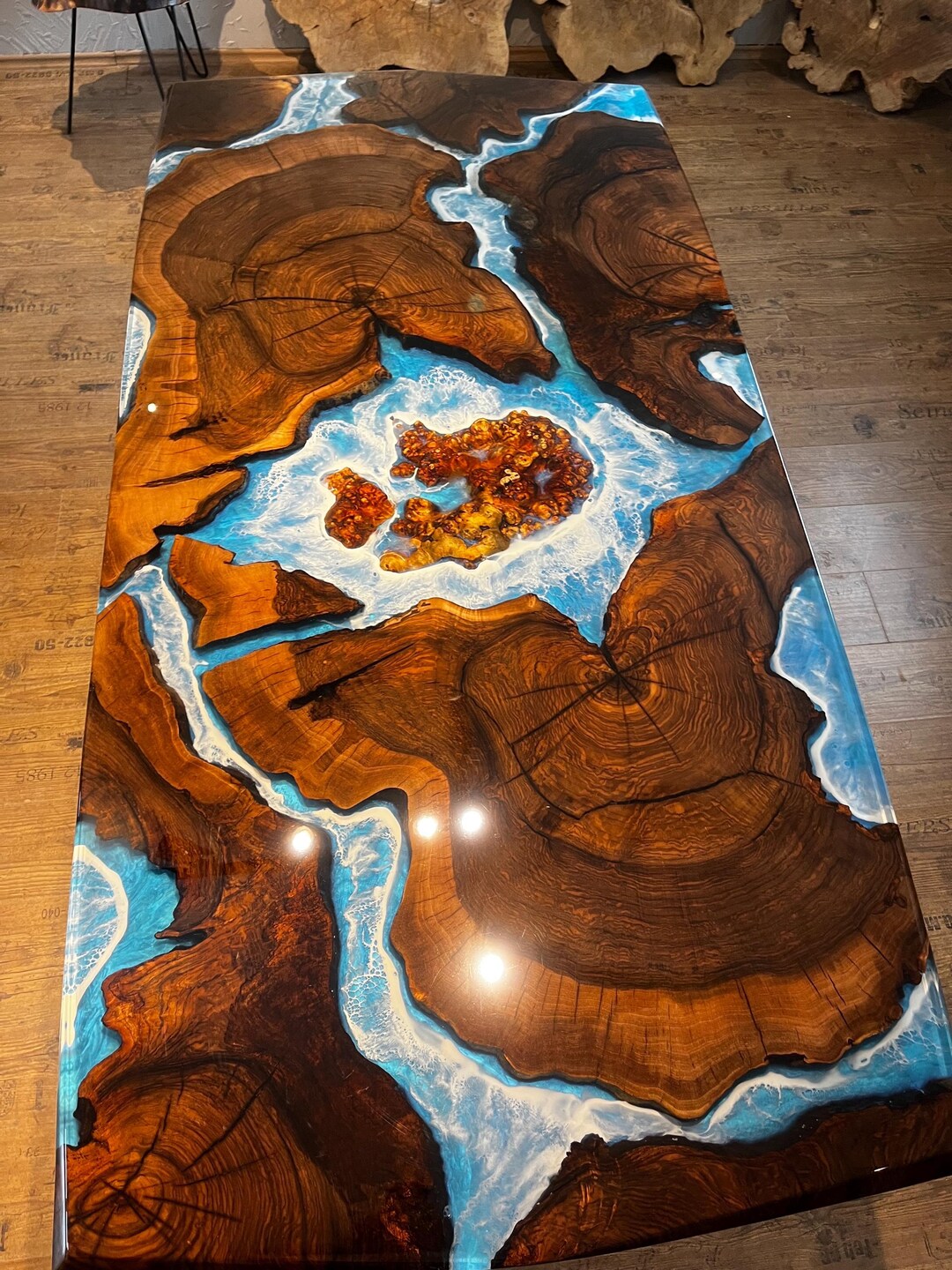 Ocean Epoxy Resin Table ,epoxy Dining Table , Kitchen Table , Blue Epoxy Table , Walnut Epoxy ...
