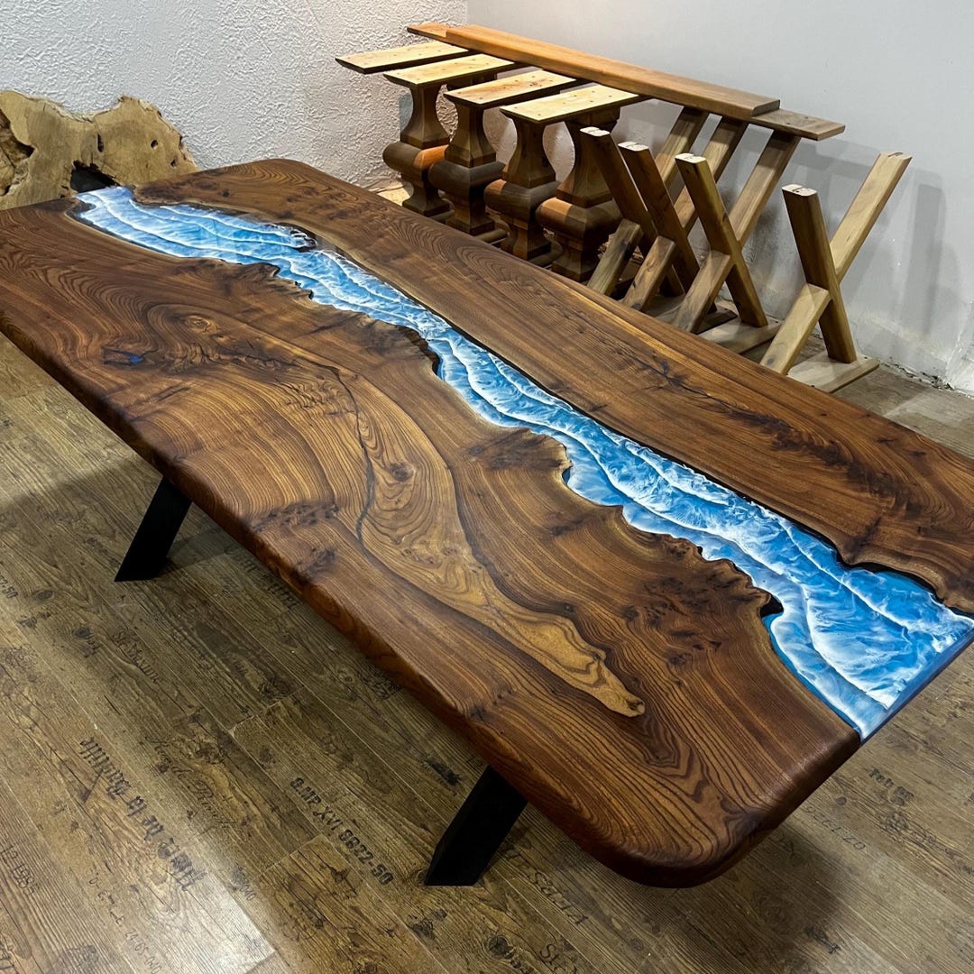 Custom Ocean Resin River Table Live Edge Wood, Decorative Design - Etsy