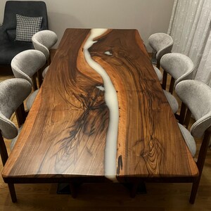 Custom Walnut Epoxy River Dining Table – Live Edge Solid Wood Resin ...